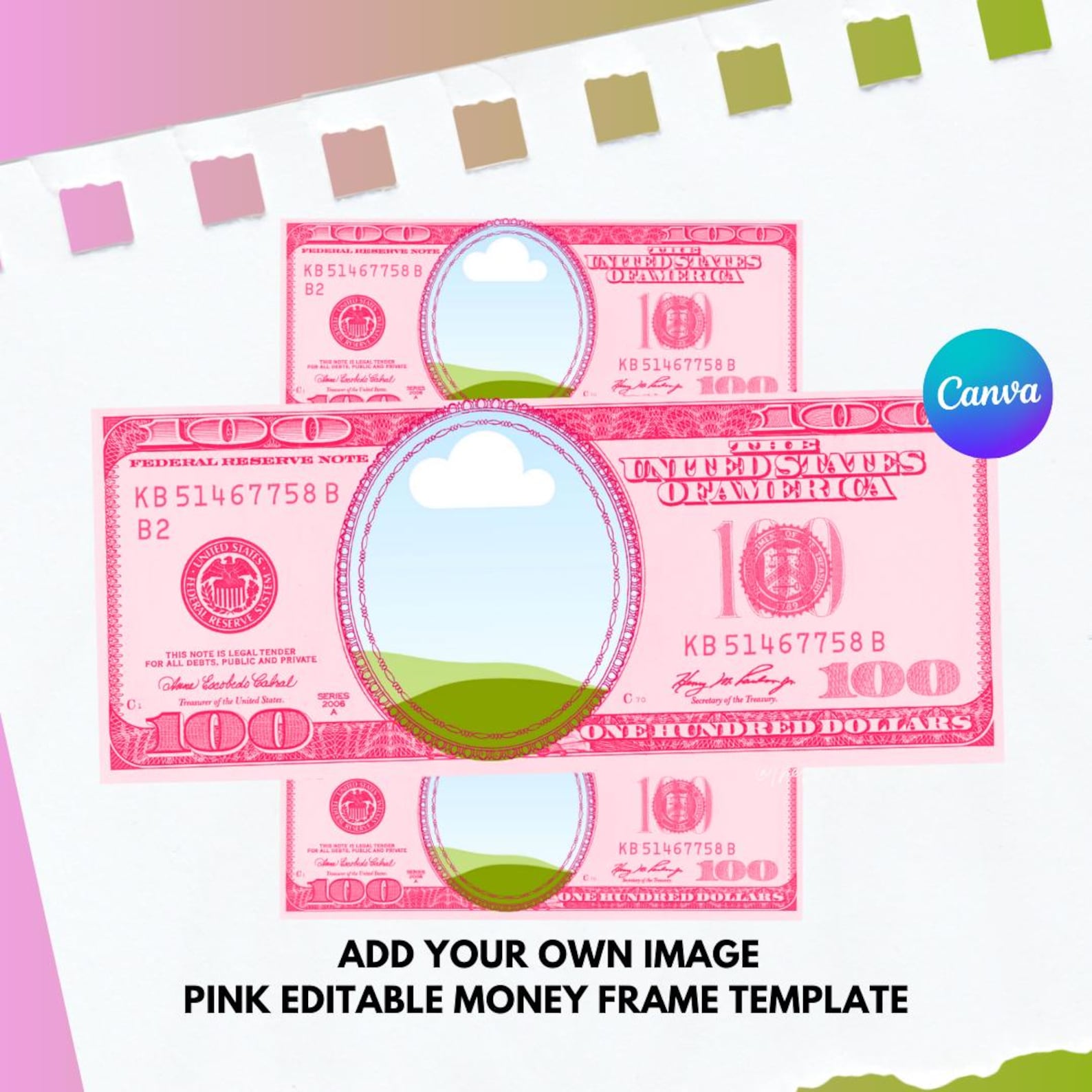 Personalized 100 Dollar Bill Template, Editable Canva Template ...