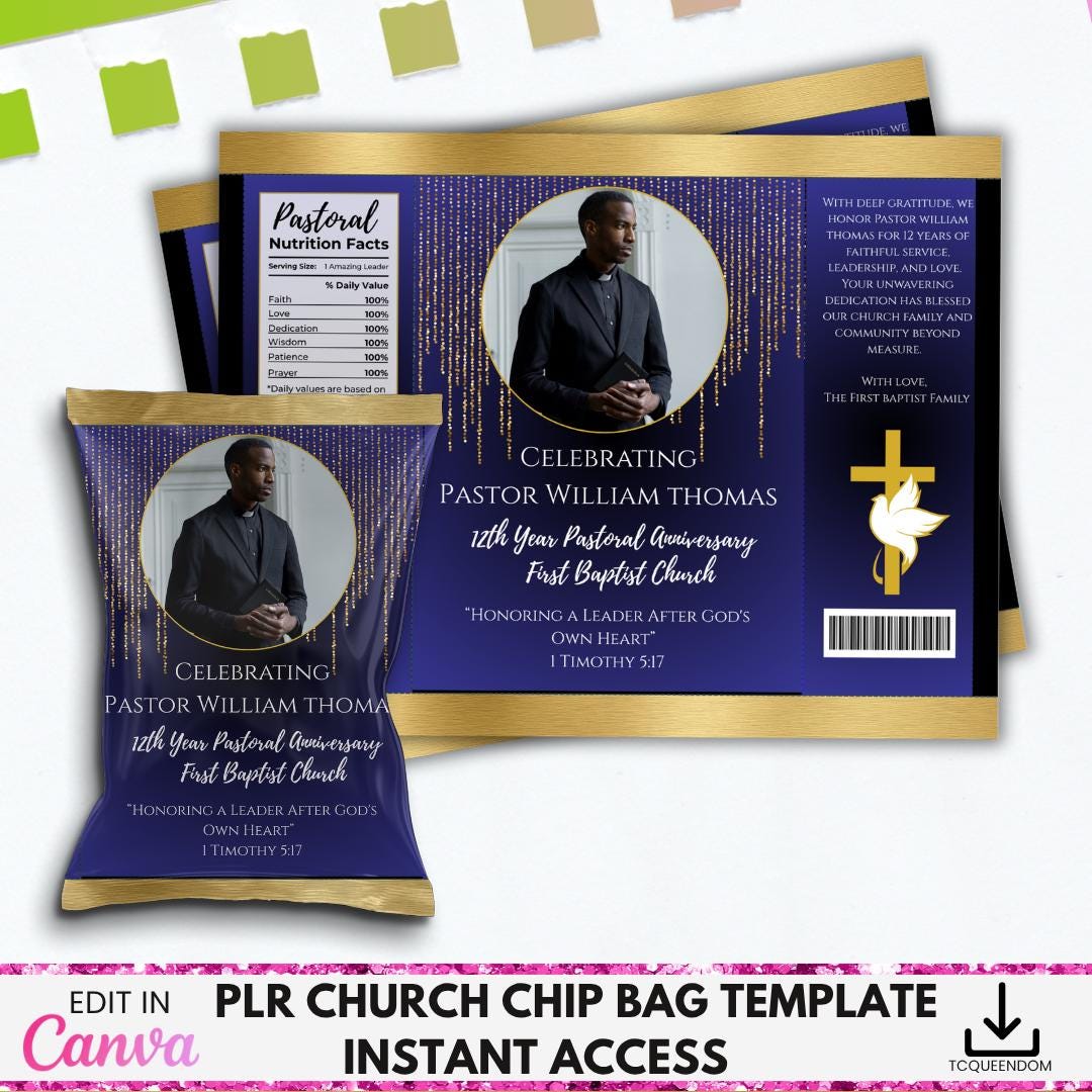 Editable Pastoral Anniversary Chip Bag, Pastor, Canva Chip Bag, First ...
