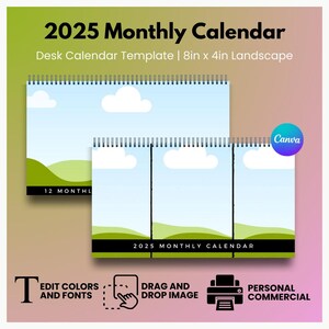 2025 Editable Monthly Calendar, Canva Monthly Calendar, Canva Calendar ...
