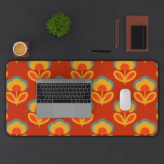 Retro 70s Flower Desk Mat Boho Deskmat Extra Large Mouse - Etsy