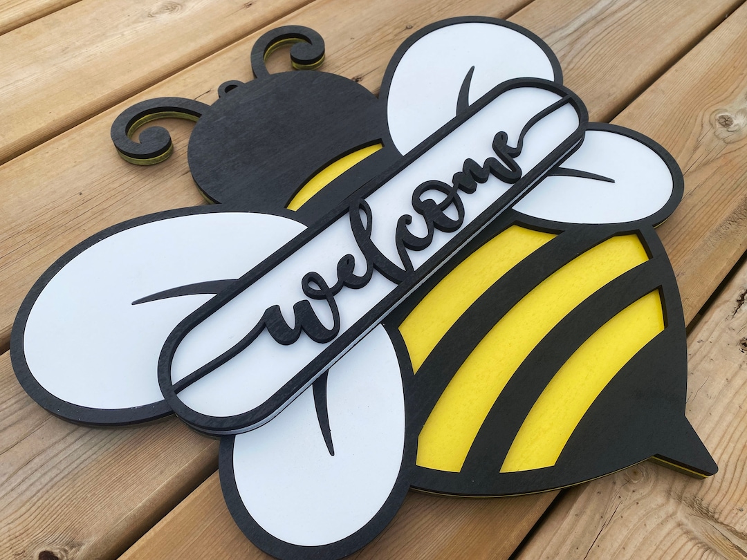 Bumble Bee Welcome Sign Porch Sign Door Hanger Gift for Mom Gift for ...