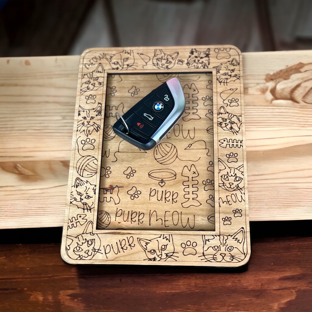 Wooden Engraved Cat Themed Tray, Valet Tray Catchall Gift for Cat Lover ...