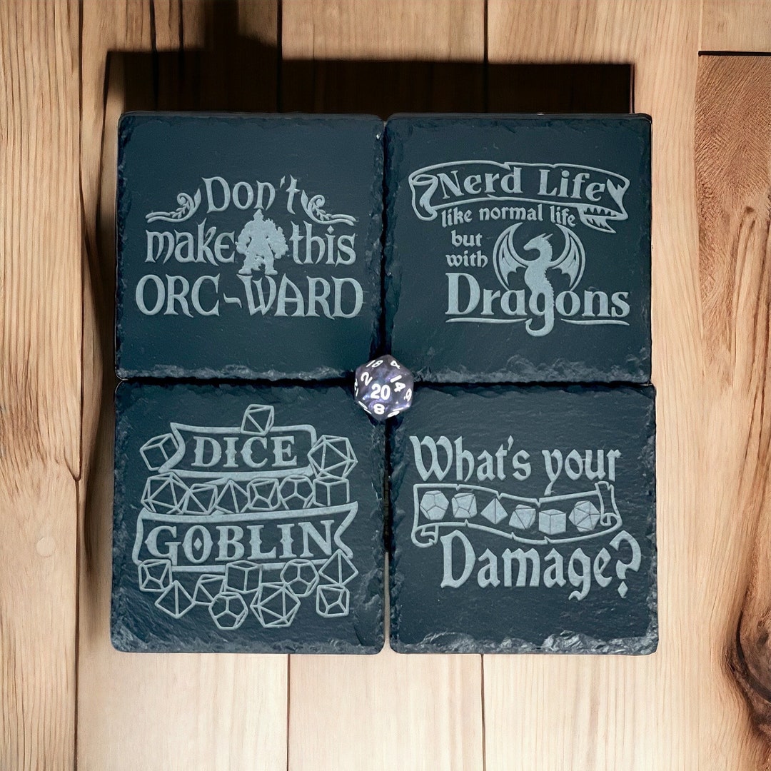 Engraved Dnd Slate Coaster Quips Set 3 Tabletop RPG Dnd Decor - Etsy