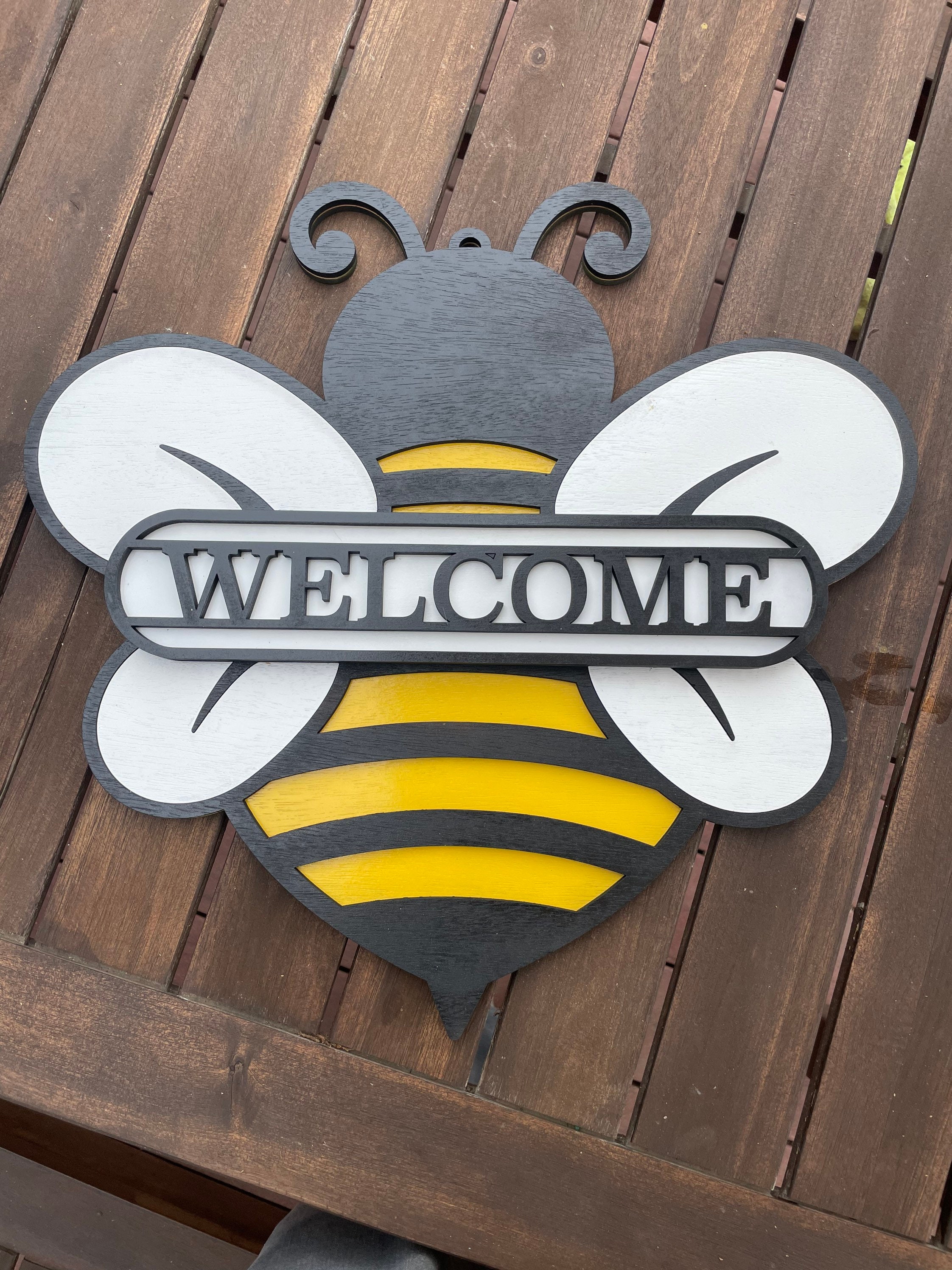 Bumble Bee Welcome Sign Porch Sign Door Hanger Gift for Mom - Etsy