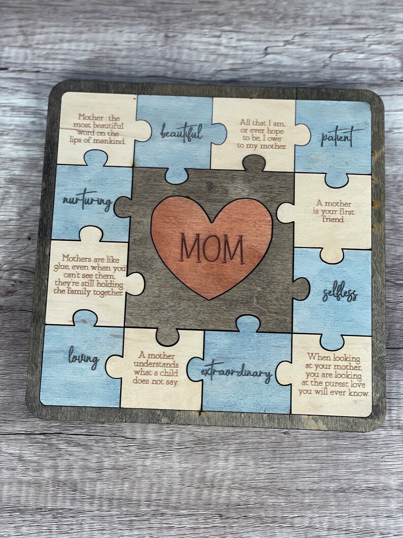 Mom Puzzle Heart Shaped Wooden Jigsaw Laser Engraved Birthday - Etsy