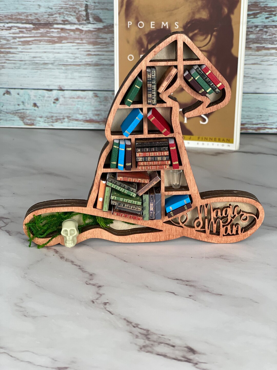 Book Lovers Gift Miniature Boy Wizard Hat Bookshelf Display - Etsy