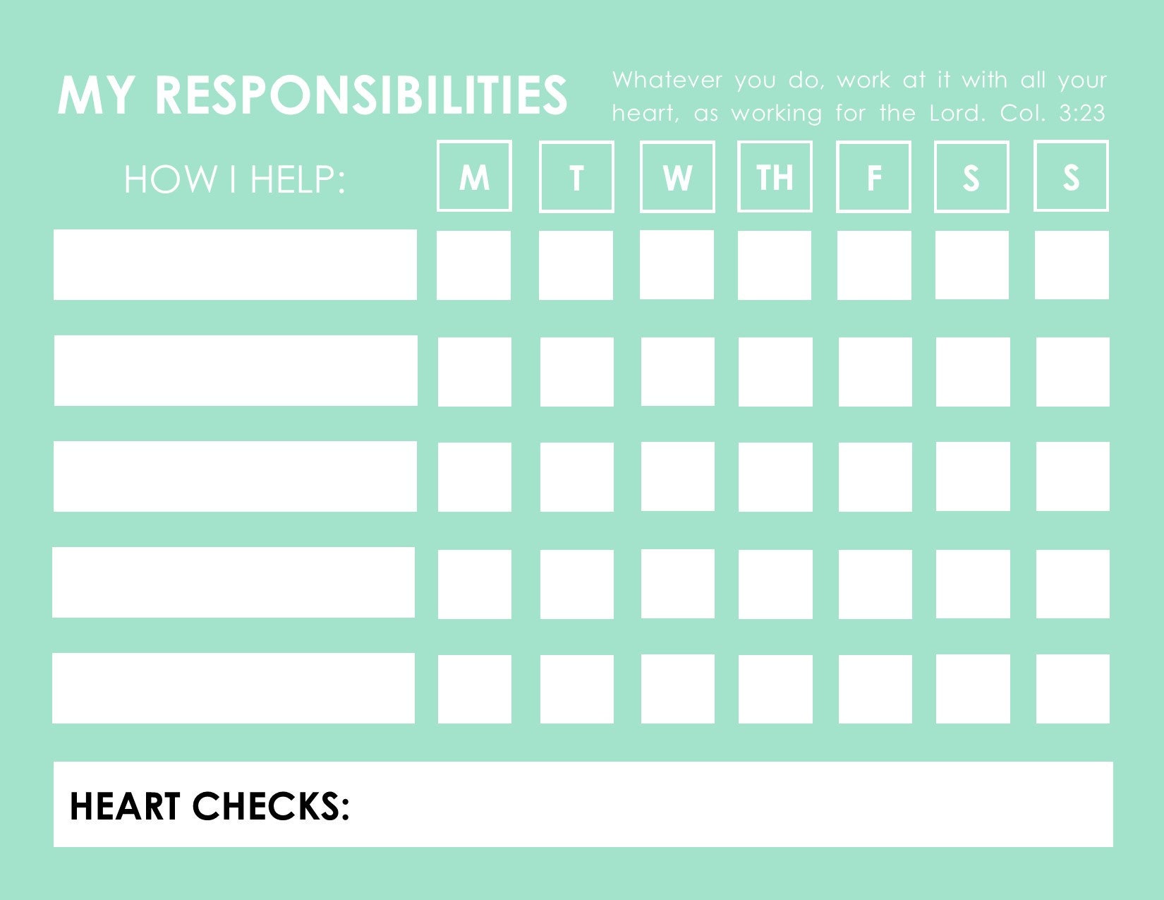 Responsibility Chart Printable | Chore Chart for Kids | Daily Jobs ...