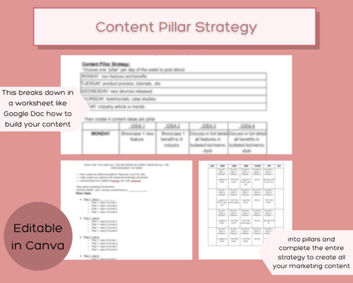 Marketing Content Pillar Strategy Guide. Social Media Planner - Etsy