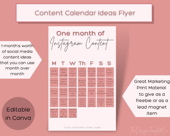 30 Instagram Post Ideas. Instagram Content Calendar Template. Social ...