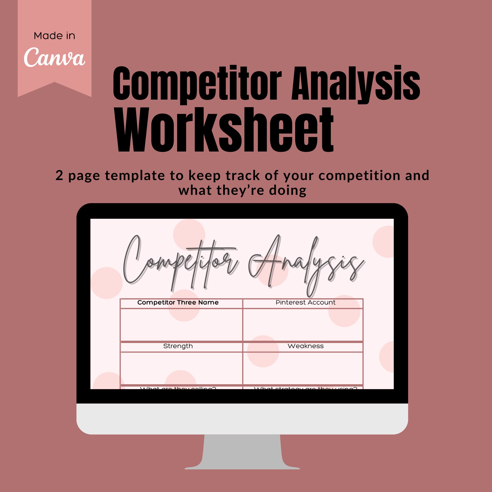 Competitor Analysis Worksheet for Business. Competitor Assessment. SWOT ...