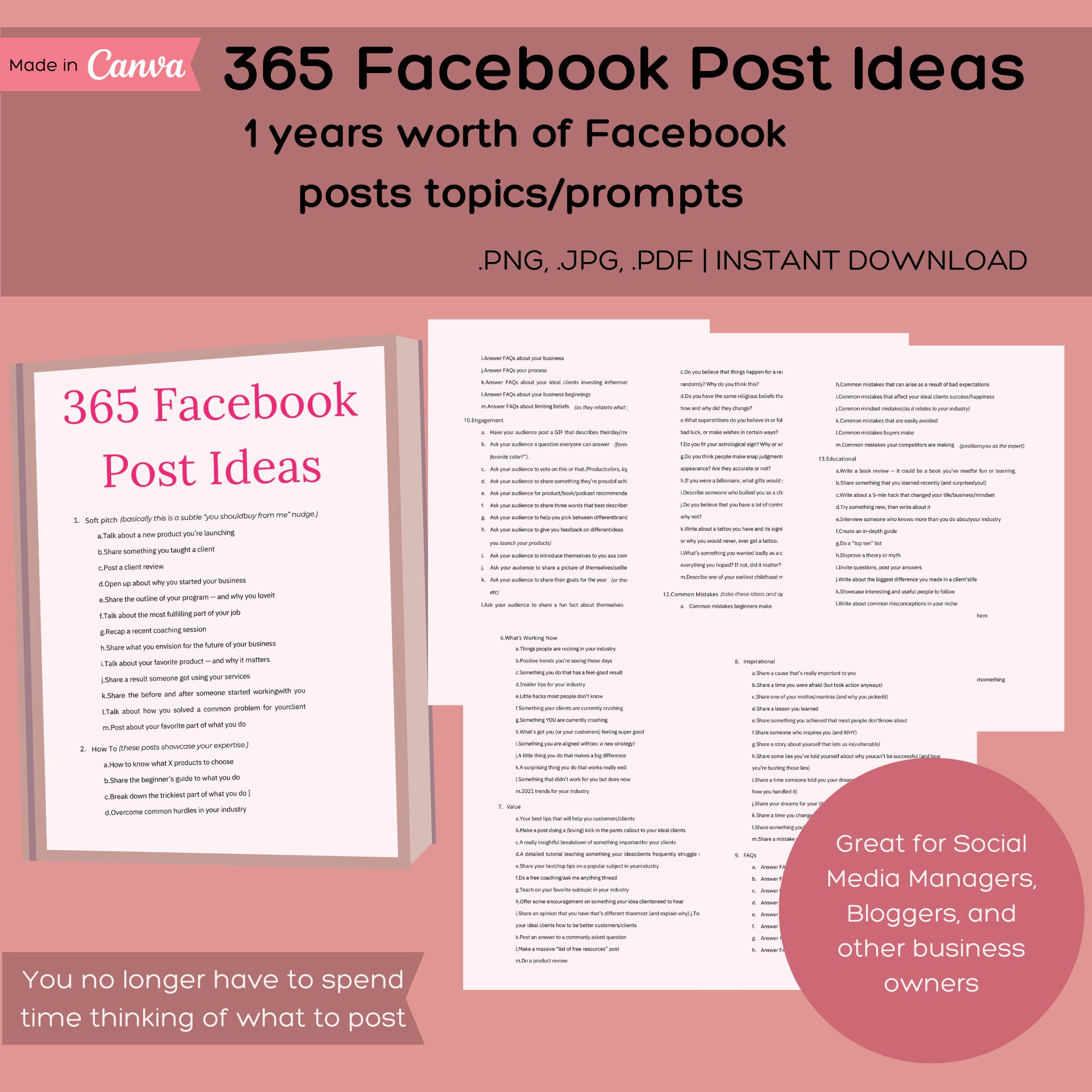 365 Facebook Post Ideas Topics. 1 Year Facebook Post Templates ...