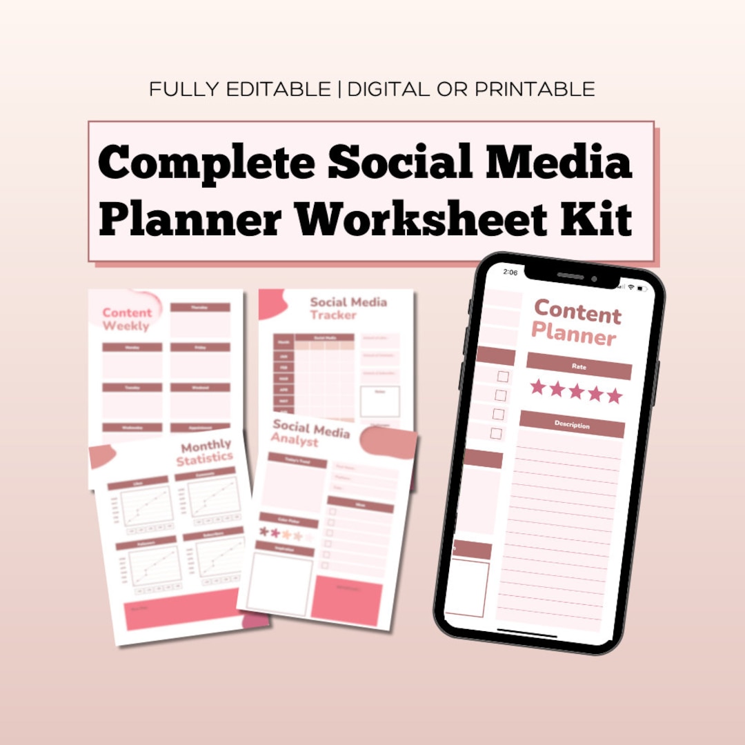 2024 Social Media Content Planner Worksheet Templates. Digital Planner ...