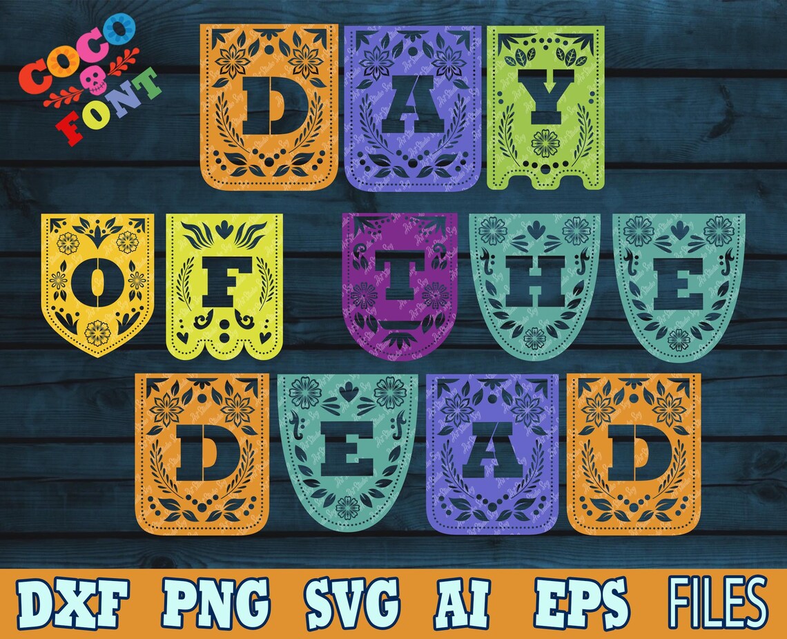 Papel Picado SVG, Alfabeto de fuente COCO SVG, Alfabeto de Papel Picado ...