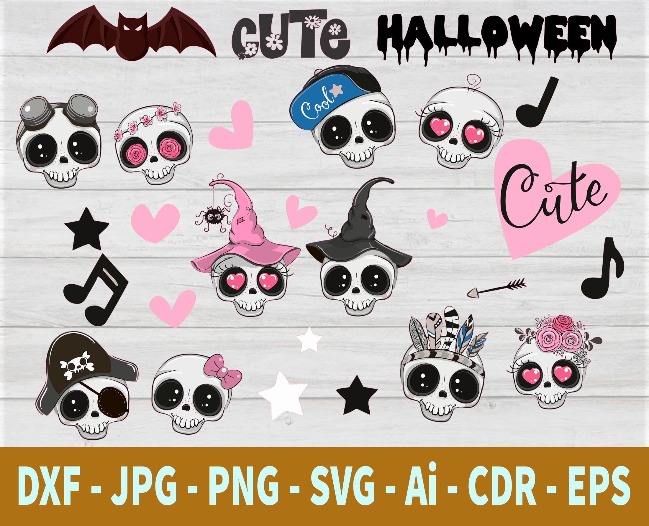 Cute Halloween SVG Skull Clipart Cute Skull SVG Cute | Etsy