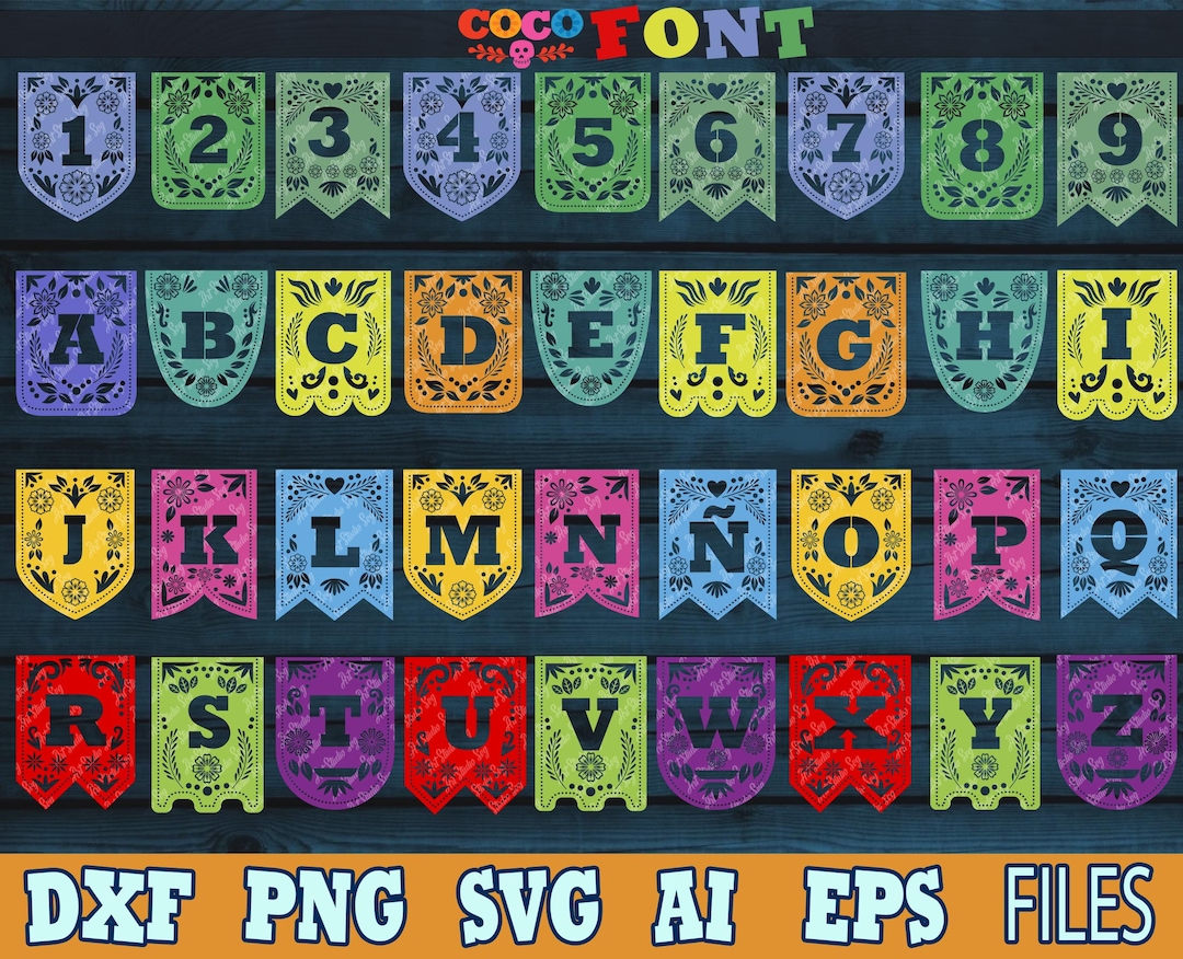 Papel Picado SVG, COCO Font Alphabet SVG, Papel Picado Alphabet, Papel ...