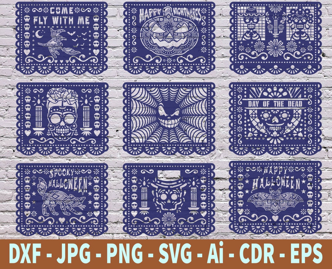 Papel Picado SVG Bundle, Papel Picado Banner, Day of the Dead, Dia De ...