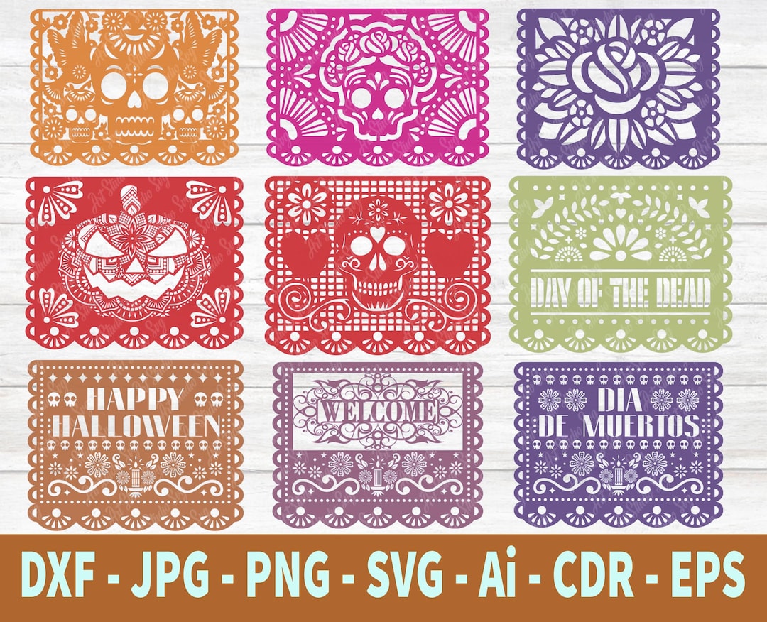 Papel Picado Clipart, Laser Cut Files, Dia De Muertos, Day of Dead ...