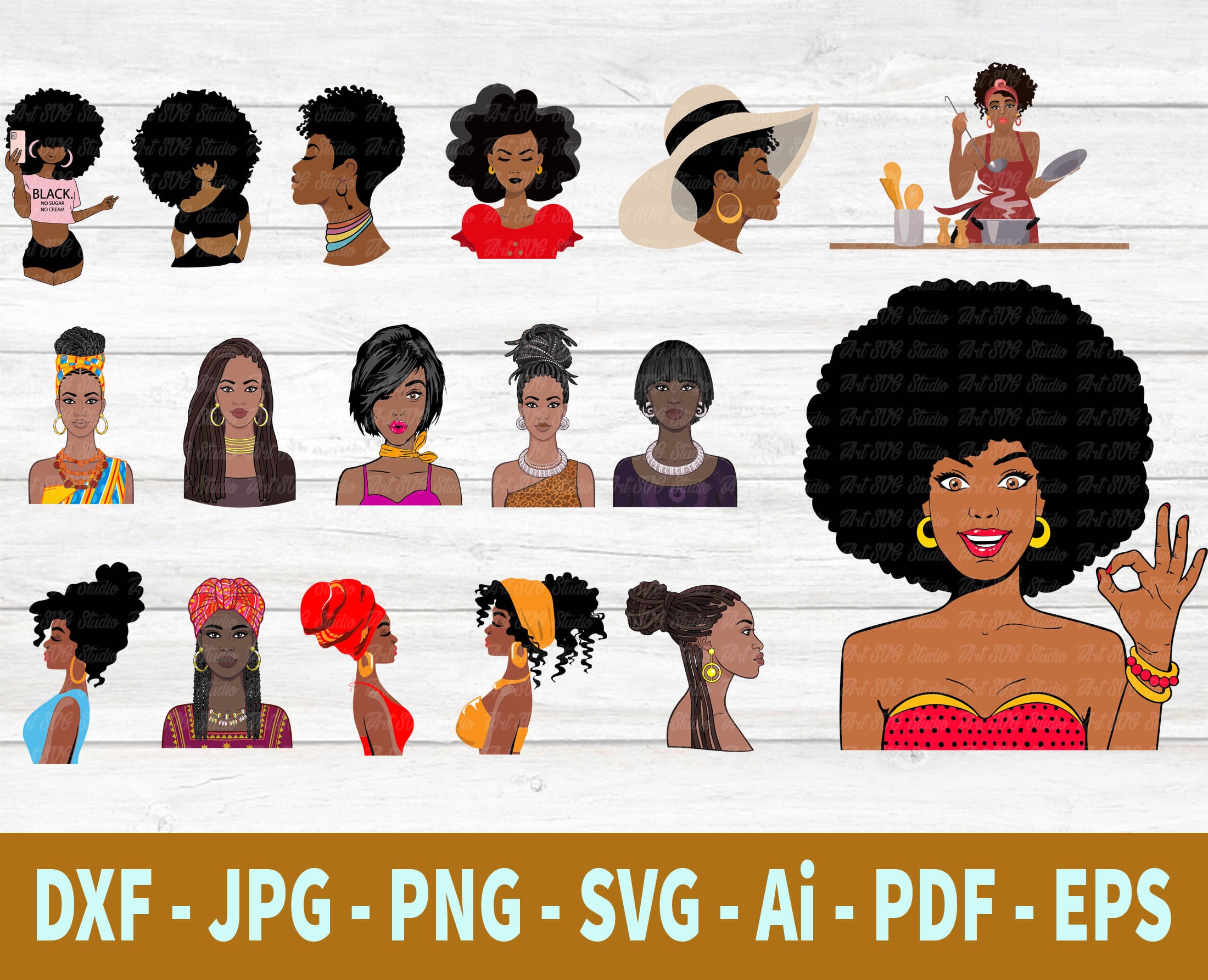 Afro Lady SVG Bundle Black Woman Clipart Afro SVG African - Etsy