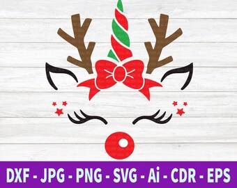 Christmas Reindeer Unicorn Clipart Unicorn Faces Reindeer - Etsy