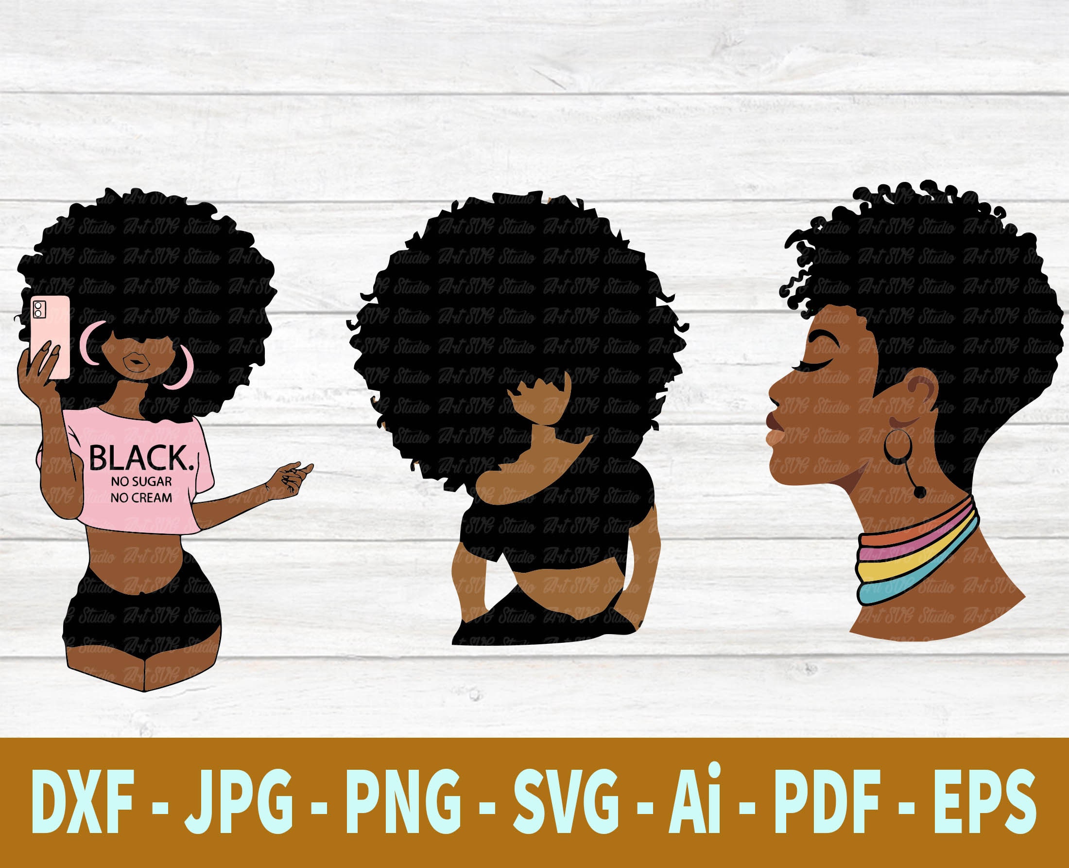Afro Lady SVG Bundle Black Woman Clipart Afro SVG African - Etsy