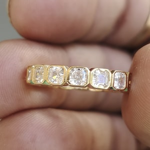 Asscher Cut Diamond Bezel Set Eternity Band, 3 Mm Asscher Cut Wedding ...