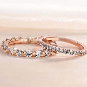 Two Piece Stacking Eternity Band, Two Piece Band Ring Round Diamond ...