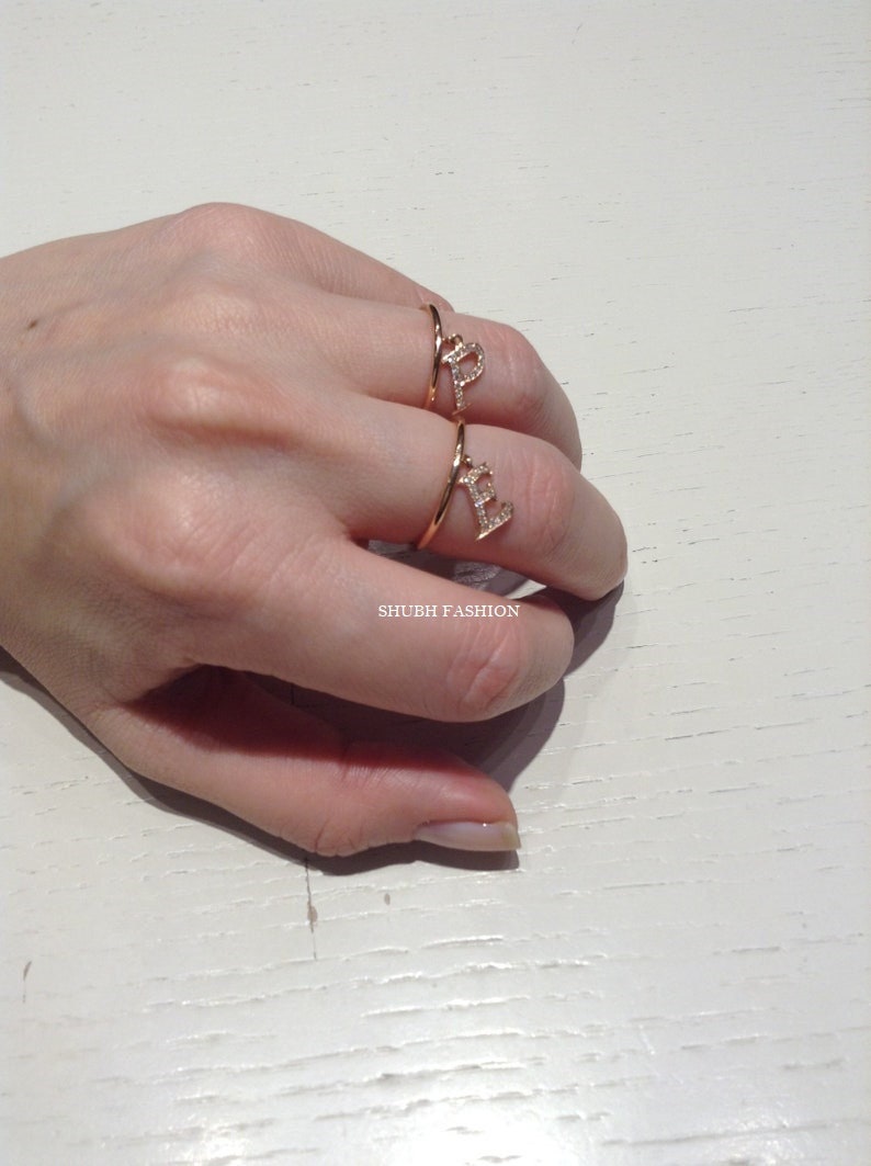 Alphabet Diamond Initial Ring, Hanging Letter Ring, Customized Ring ...