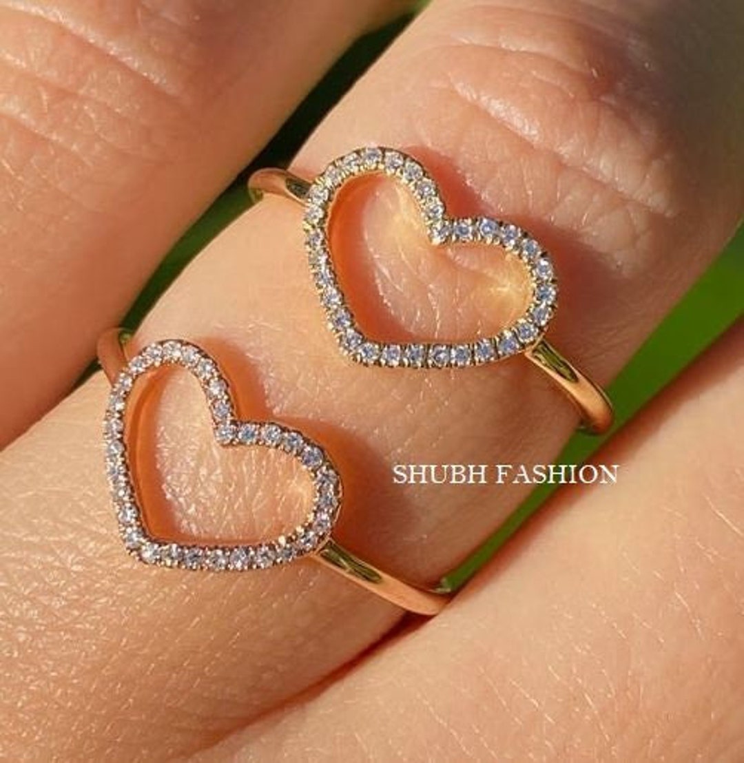 Open Heart Diamond Ring Heart Shape Ring Heart Women Ring Heart Open ...