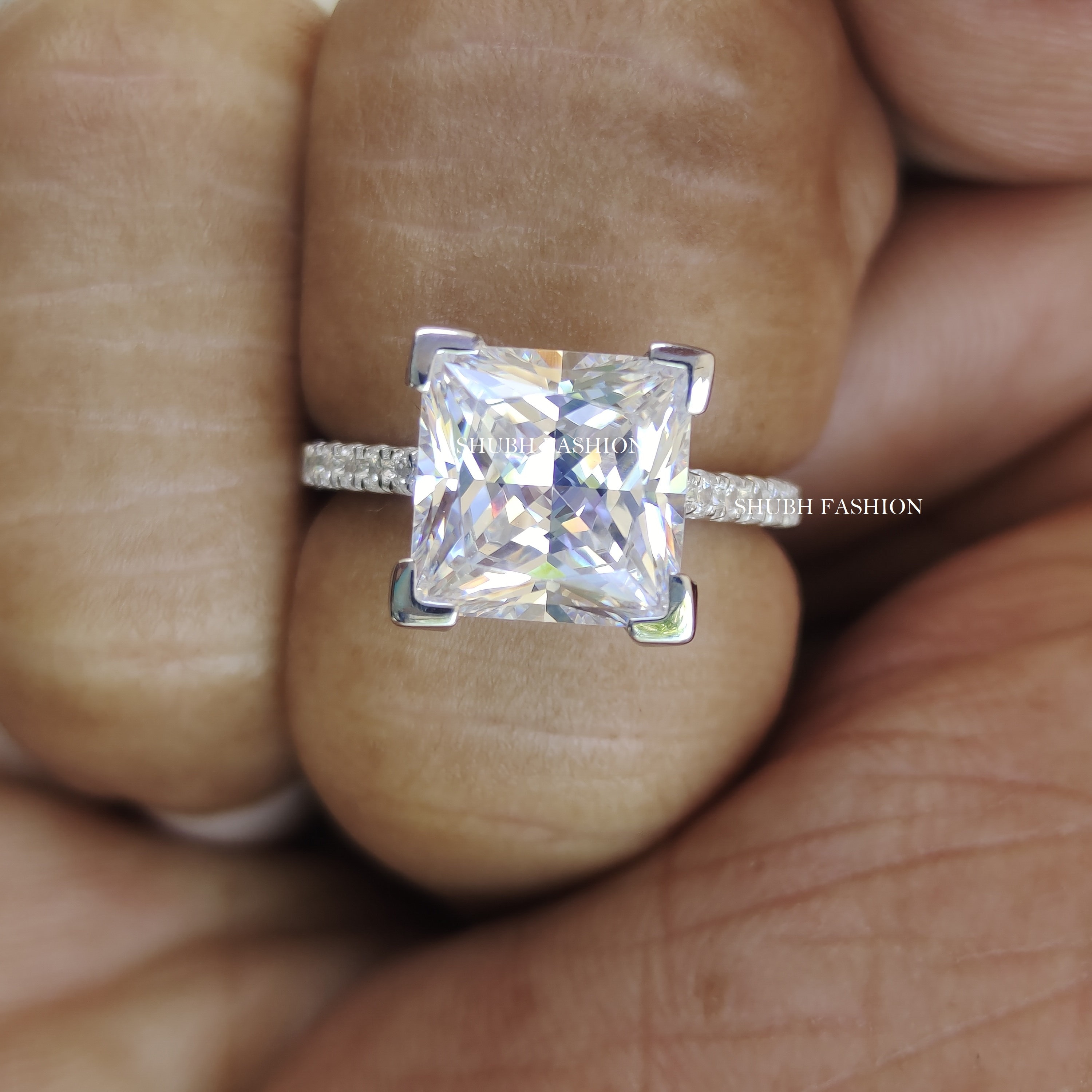 4CT Princess Cut Moissanite Ring, White Gold Engagement Ring, Princess ...