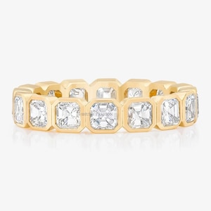 Asscher Cut Diamond Bezel Set Eternity Band, 3 Mm Asscher Cut Wedding ...