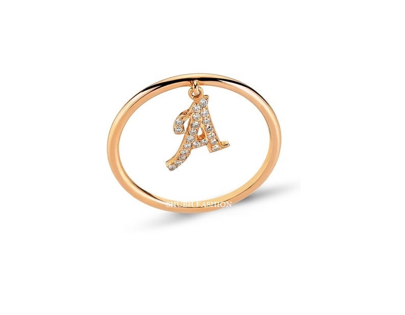 Alphabet Diamond Initial Ring, Hanging Letter Ring, Customized Ring ...