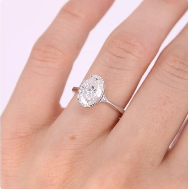 Art Deco Bezel Set Ring Solitaire Engagement Ring 7x9 Oval | Etsy