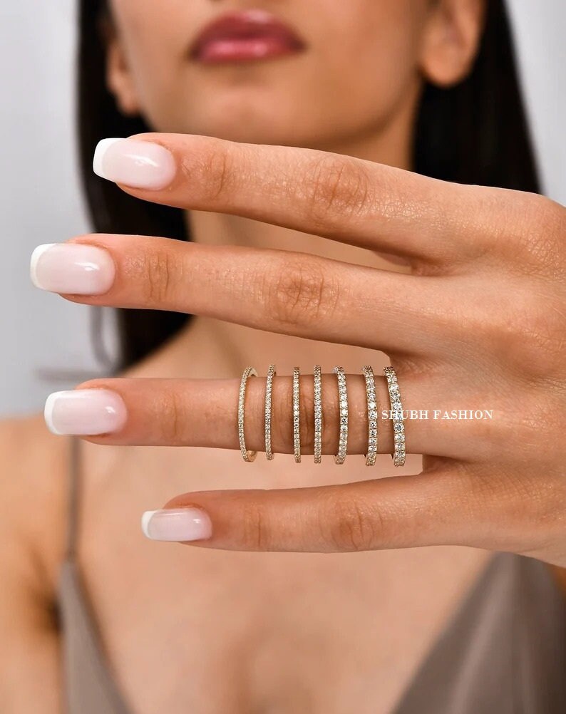 1 Mm to 2.50 Mm Full Eternity Stackable Ring, Micro Pave Diamond ...