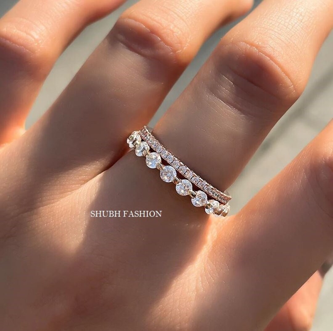 Two Piece Stacking Eternity Band, Two Piece Band Ring Round Diamond ...
