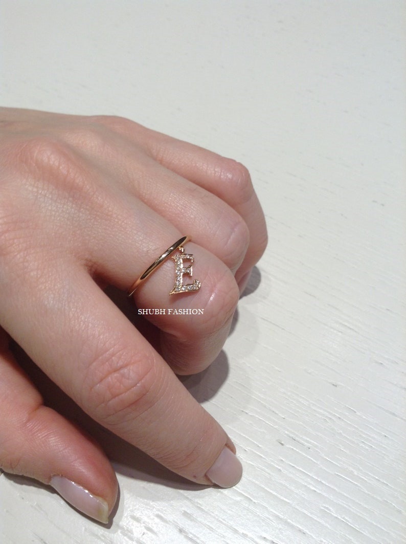 Alphabet Diamond Initial Ring, Hanging Letter Ring, Customized Ring ...