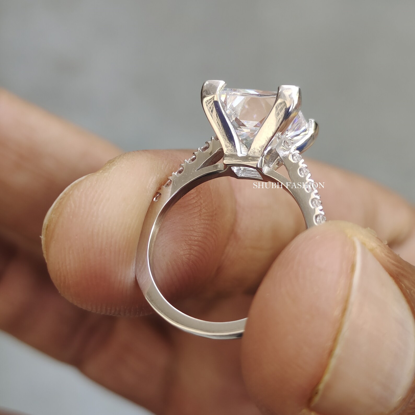 4CT Princess Cut Moissanite Ring, White Gold Engagement Ring, Princess ...