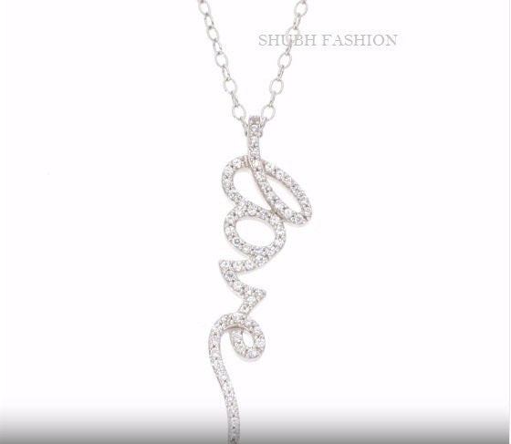 14k Gold Diamond Necklace Cursive Font Love Necklace Solid - Etsy