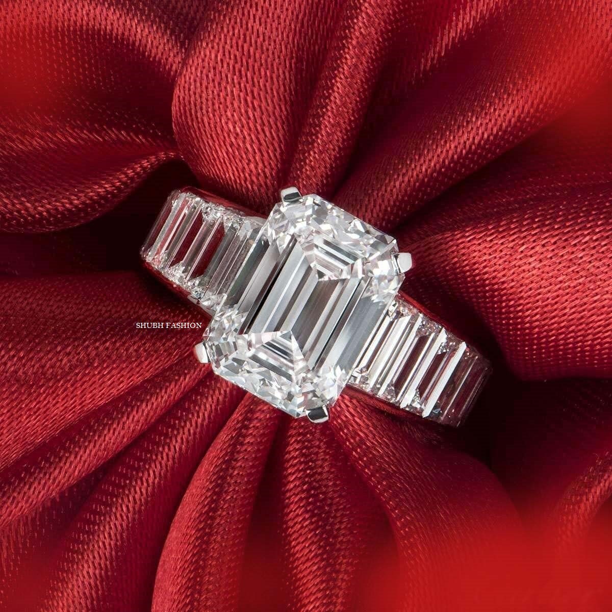 Sapphire Ring Angelina Jolie-Inspired Emerald Cut Solitaire Ring - 18K Gold Plated CZ (Size 7 ...