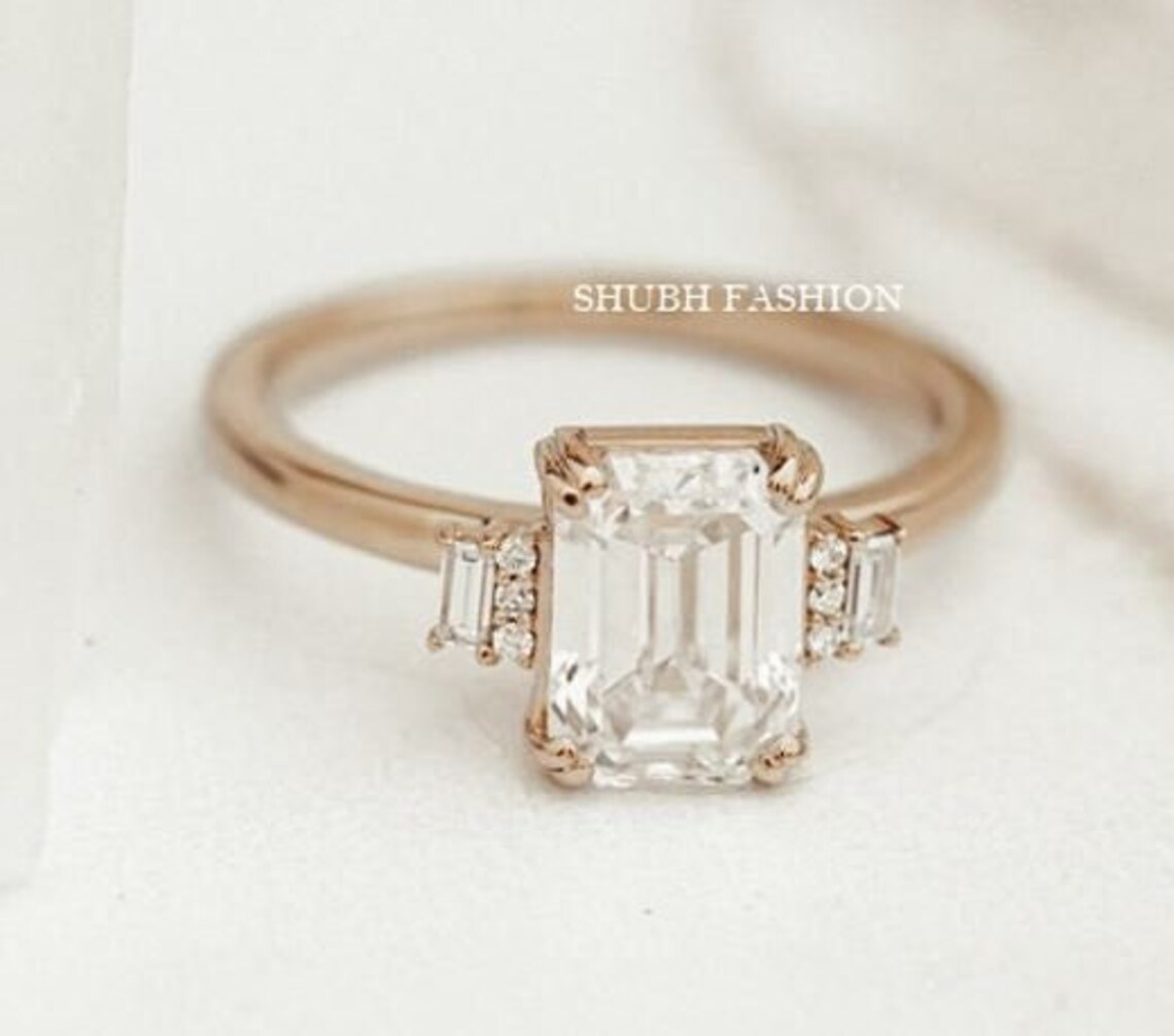 2 CT Emerald Cut Engagement Ring Emerald Step Cut Wedding - Etsy