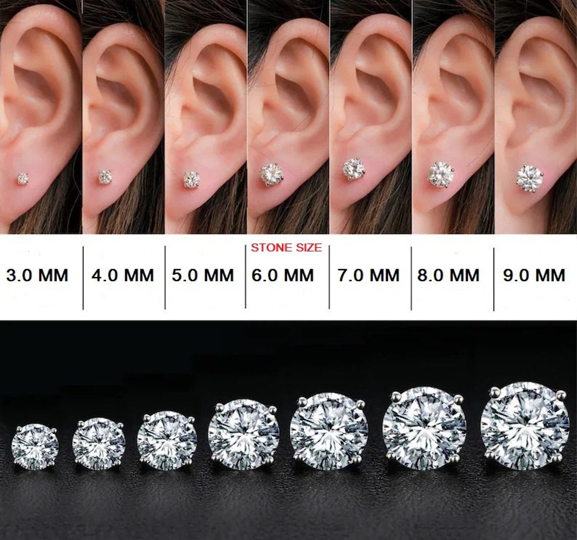 Moissanite Stud Earrings, 925 Silver Wedding Earrings, Screw Back ...
