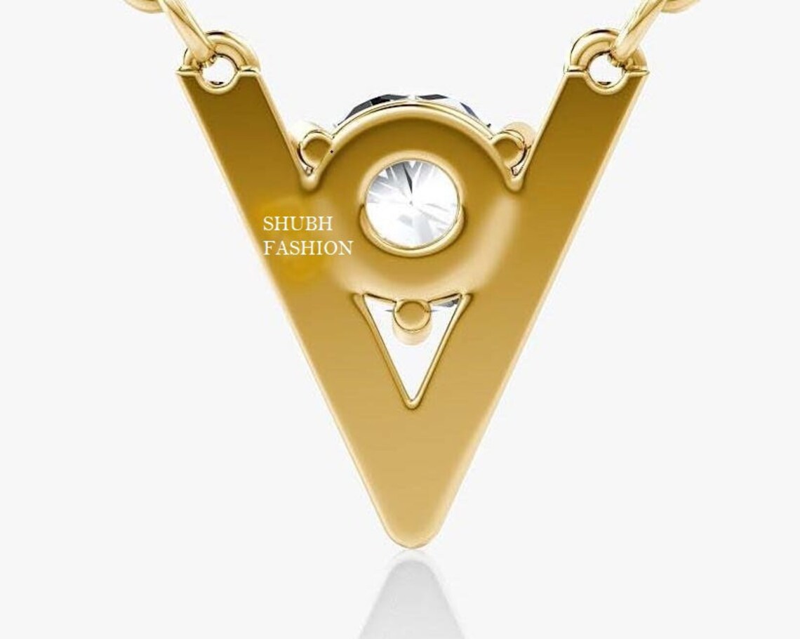 Chevron V Shape Necklace, V-shape Solitaire 1ct Moissanite Pendant ...