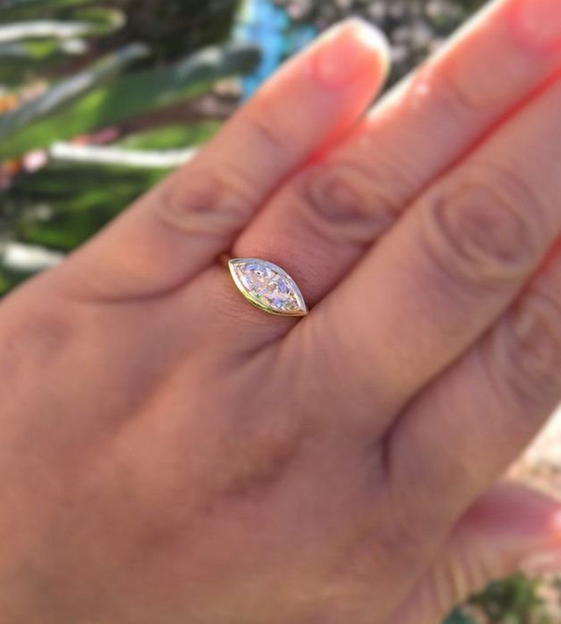 Marquise Solitaire Bezel Ring, East West Ring, Women's Simple Bezel ...