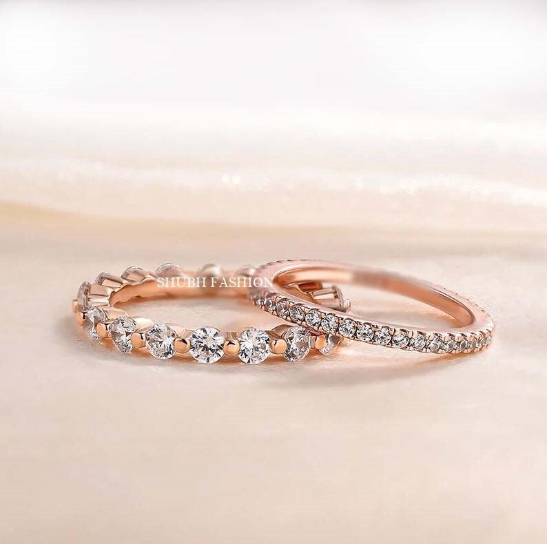 Two Piece Stacking Eternity Band, Two Piece Band Ring Round Diamond ...