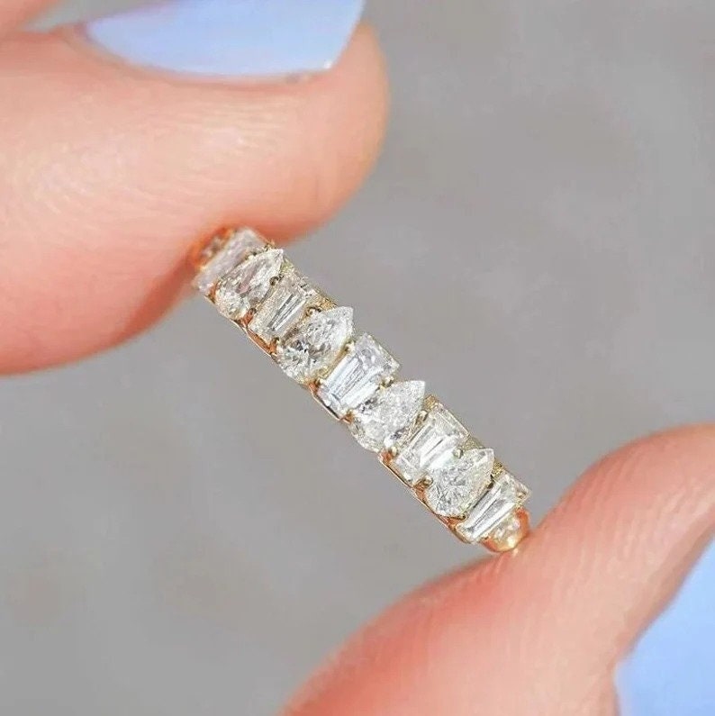 Pear Shape Wedding Band 14K Yellow Gold Wedding Ring Baguette - Etsy