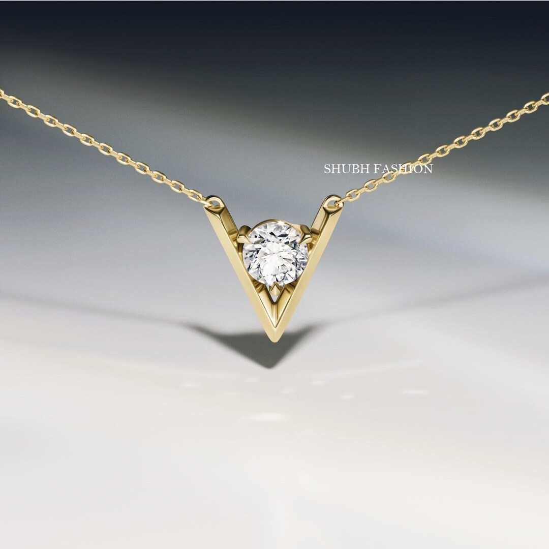 Chevron V Shape Necklace, V-shape Solitaire 1ct Moissanite Pendant ...