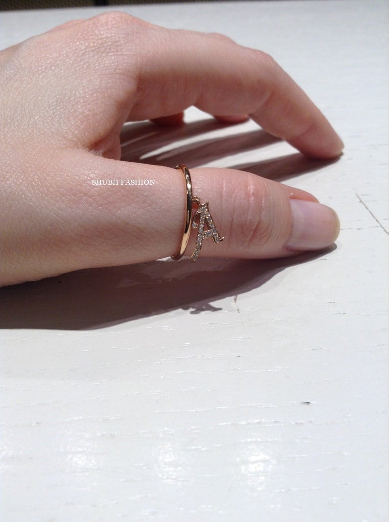 Alphabet Diamond Initial Ring, Hanging Letter Ring, Customized Ring ...