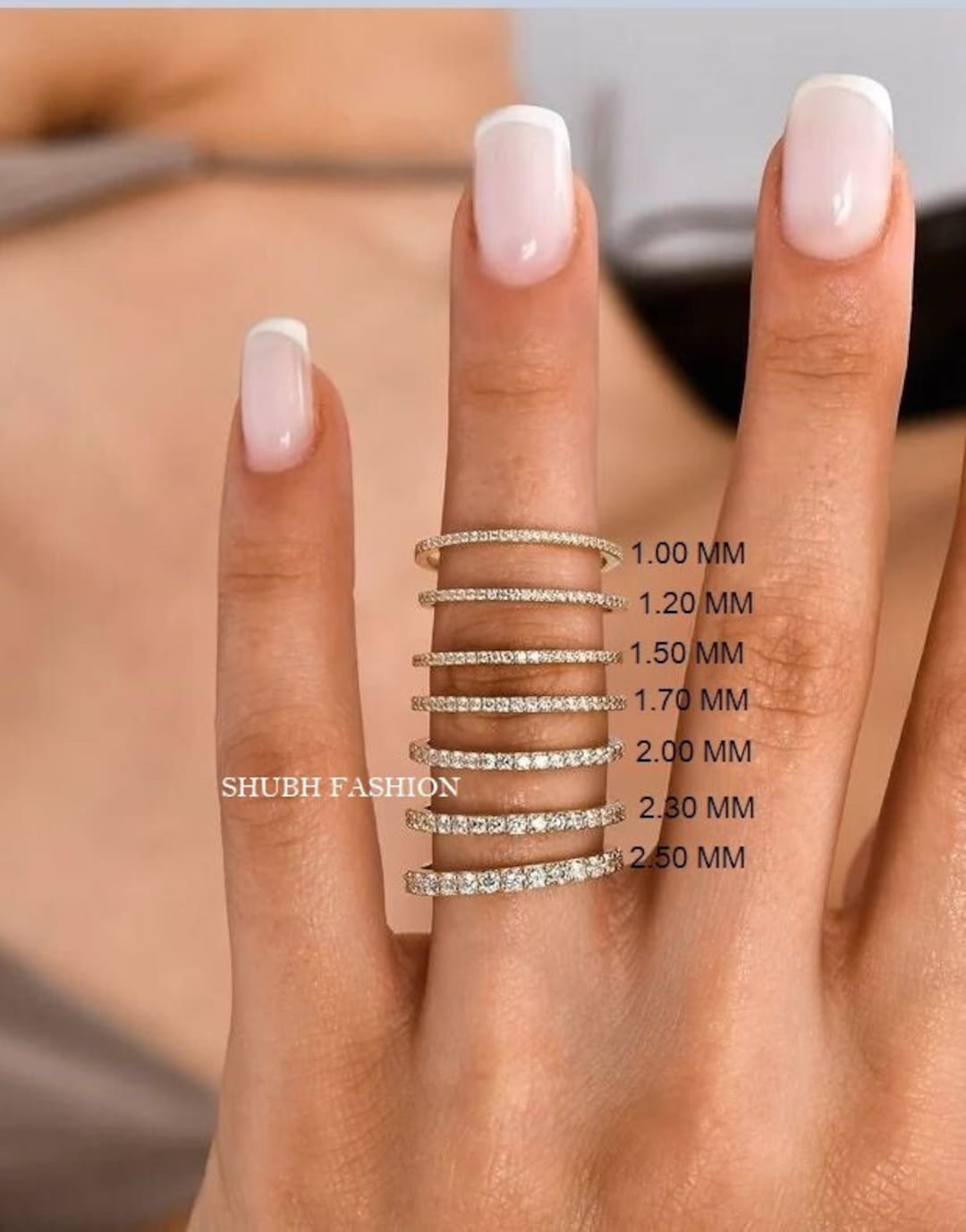 1 Mm to 2.50 Mm Full Eternity Stackable Ring, Micro Pave Diamond ...
