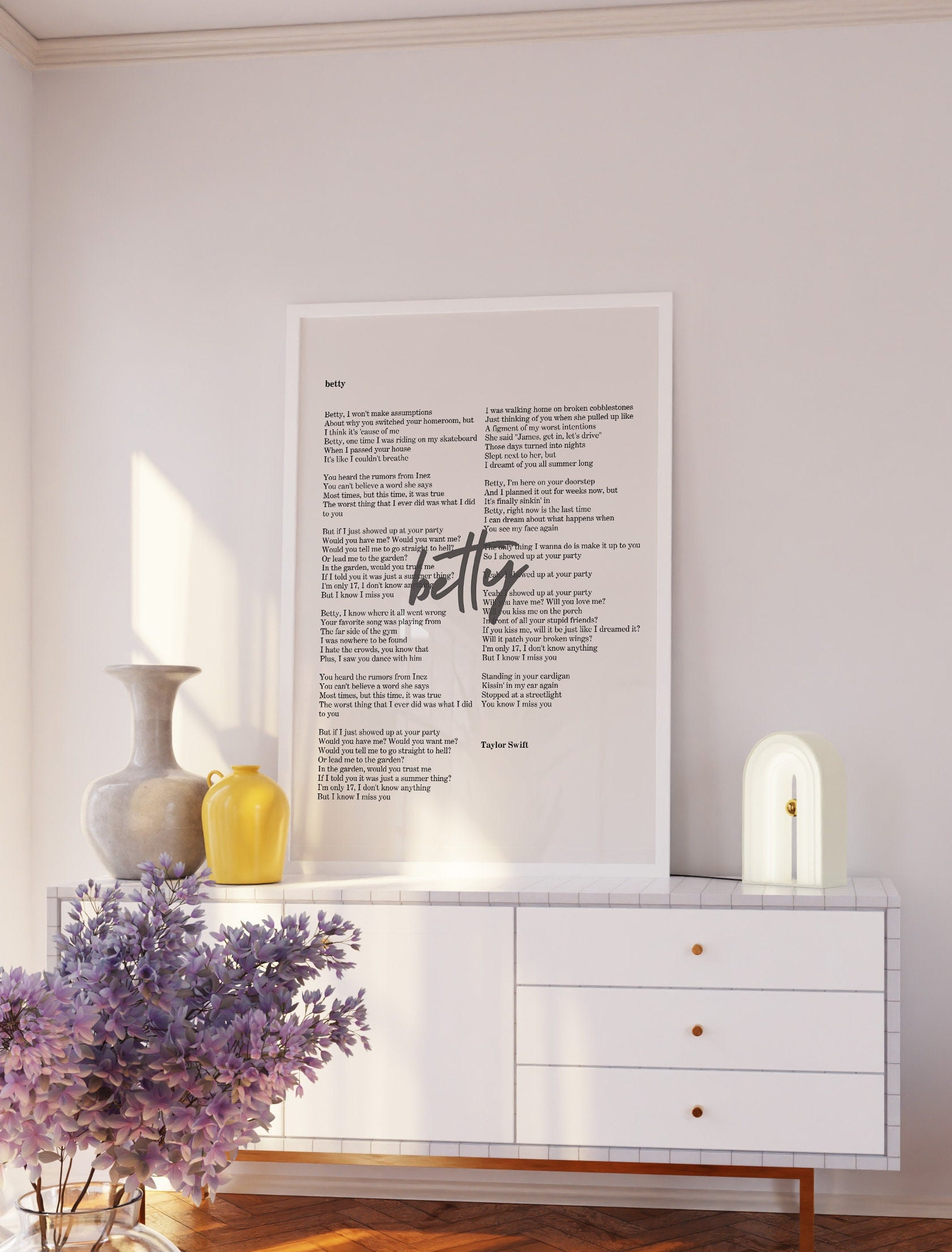 Betty Lyrics Print, Taylor Swift Poster, Folklore Print, Printable ...