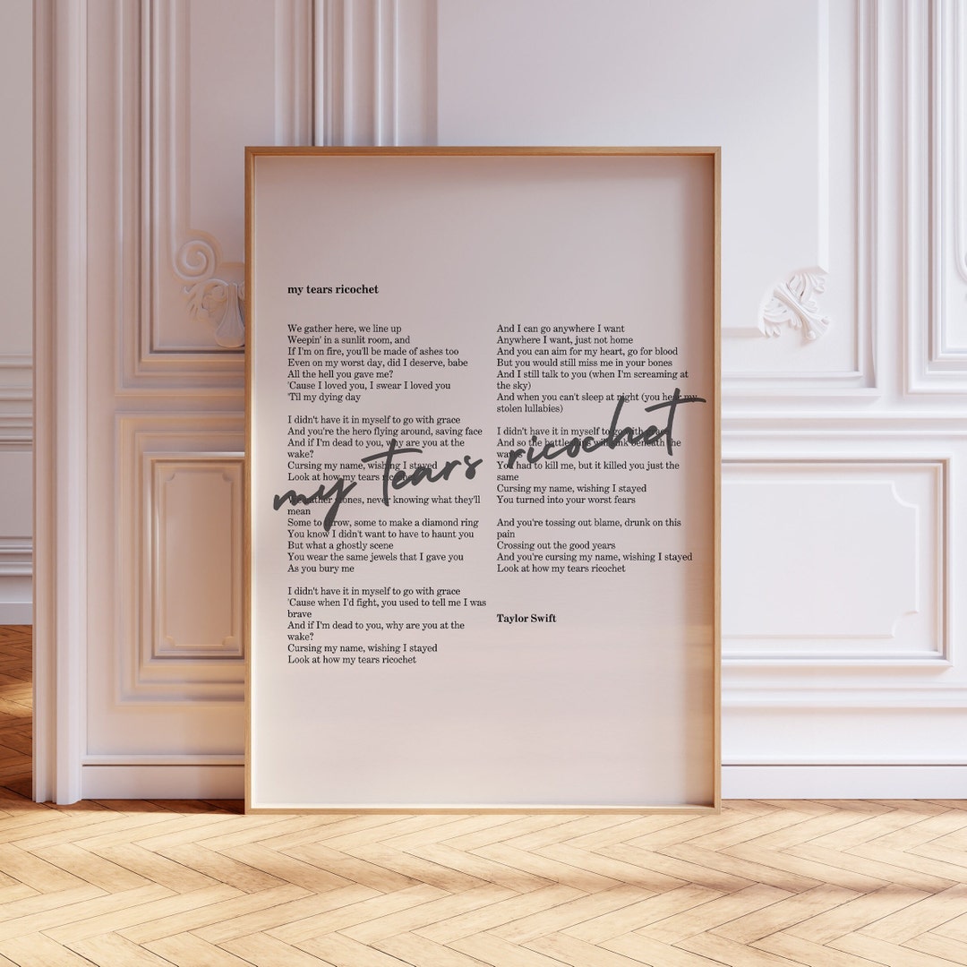 My Tears Ricochet Lyrics Print, Taylor Swift Poster, Folklore Print ...