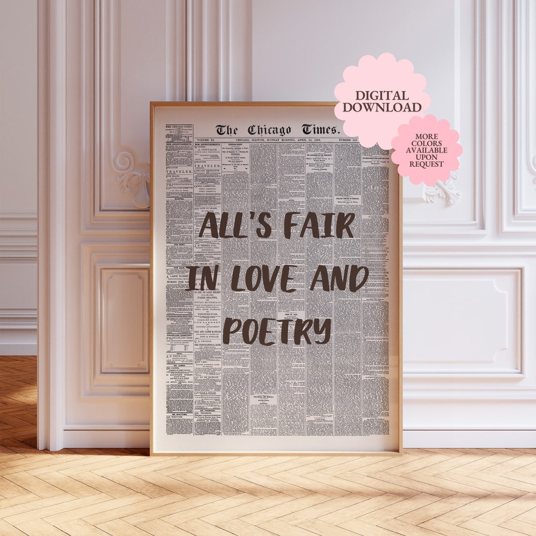 Alls Fair in Love and Poetry Print Taylor Poster, the Tortured Poets ...